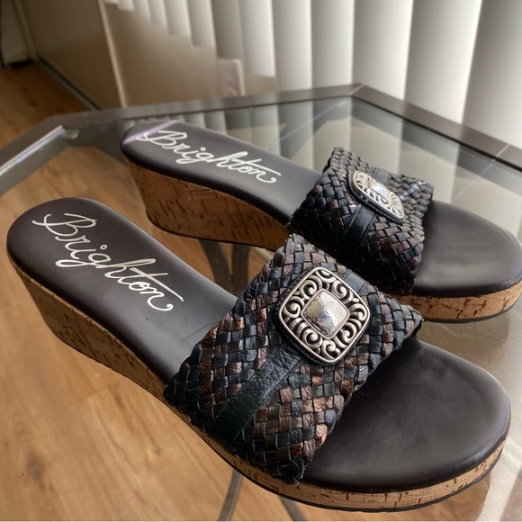 Brighton | Shoes | Brighton Hamlet Black Brown Cork Wedge Slides Size ...